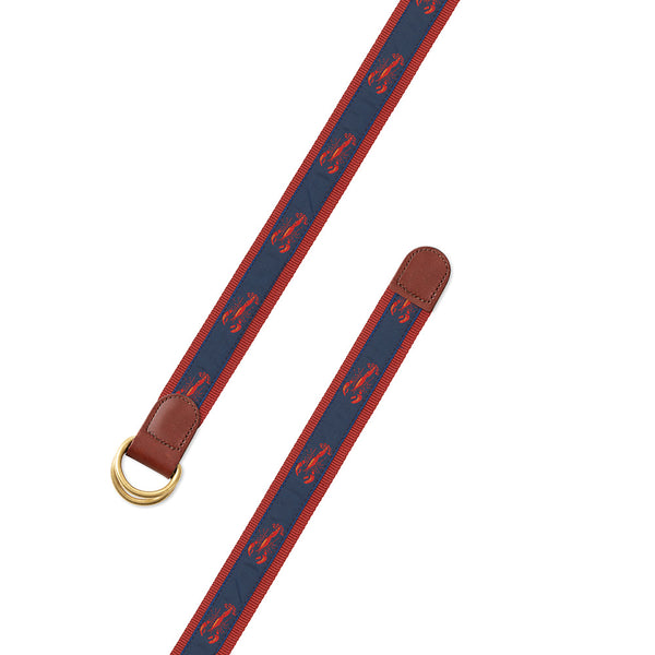 Red & Navy Lobster Motif D-Ring Belt - Barrons-Hunter