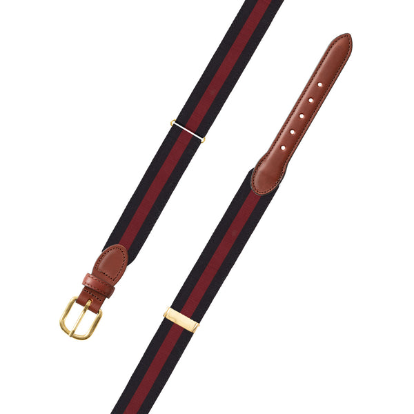 Adjustable Black & Maroon Grosgrain Belt with Brown Leather Tabs ...