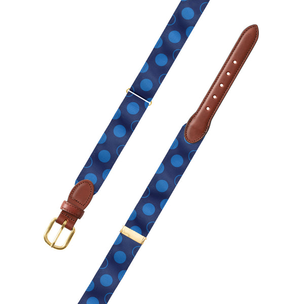 Adjustable Dots on Blue Grosgrain Belt with Brown Leather Tabs ...